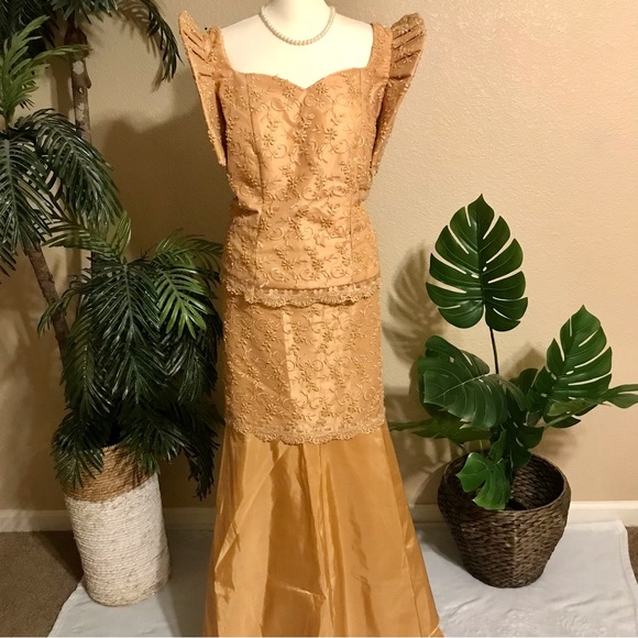 Dresses | Beautiful Matt Gold Filipiniana Lace Ternomestiza Serpentine ...